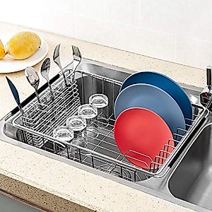 iPEGTOP Expandable Deep Large Dish Drying Rack and Utensil Cutlery Holder