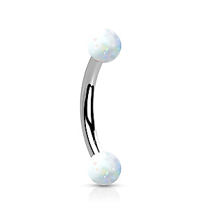 Forbidden Body Jewelry 16g 8mm Simulated White Opal Daith Earring, Eyebrow Ring and Rook Piercing, Internally Threaded