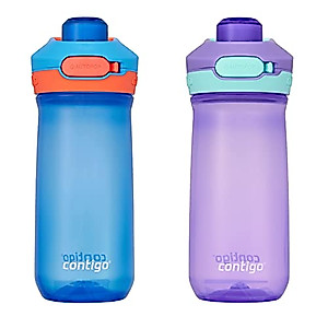 Contigo Jessie Kids Water Bottle with Leak-Proof Lid, 14oz Dishwasher-Safe Kids Water Bottle, Fits Most Cup Holders, 2-Pack Blue Poppy/Coral & Amethyst/Jade