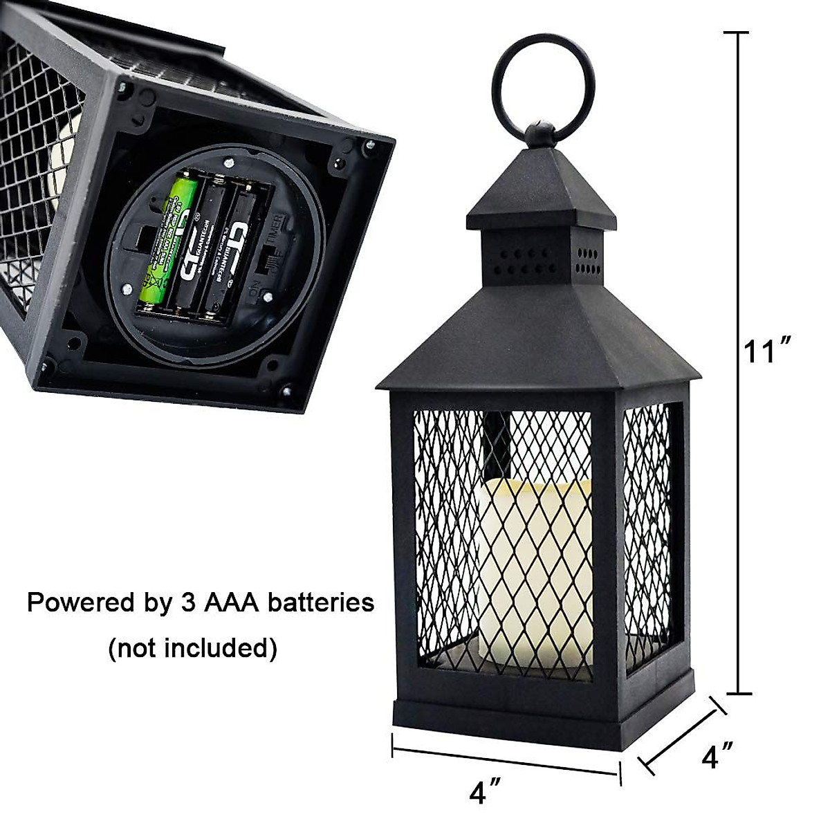 Eldnacele 11” LED Candle Lantern Decorative Indoor Outdoor Hanging Lantern with Waterproof Flameless Candle 6-Hour Timer, for Home, Garden, Patio, Party Lights, Black