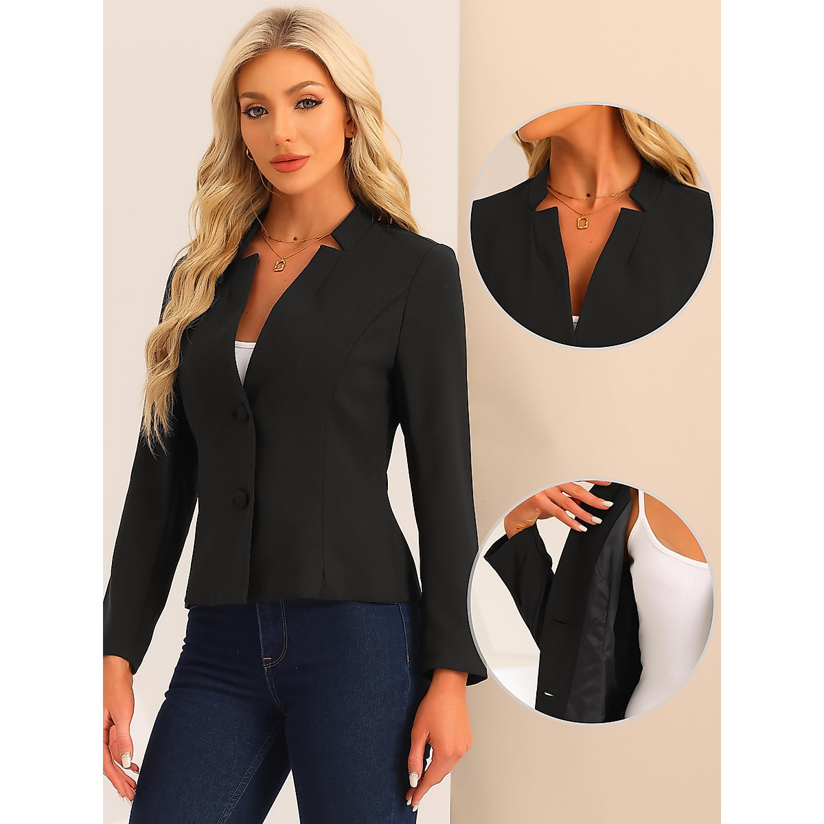 Allegra K Casual Blazer for Women's Notched Collar Long Sleeve Slim Work Office Blazer Jacket Medium Black