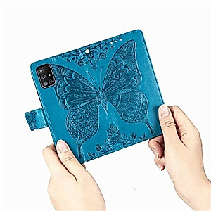MTQLX for Samsung Galaxy S9 Plus Wallet Case,Luxury 3D Embossing Butterfly Woman Flip Leather Wallet Case with [Wrist Strap] for Samsung Galaxy S9 Plus - Blue
