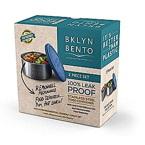 Stainless Steel Food Container With Silicone Food Separator and Leak Proof Silicone Lid | Metal Lunch Box Divider | Bento Box | Portion Control Snacks (Blue & Grey (Food Separator)