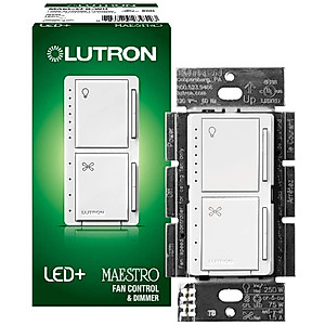 Lutron Maestro LED+ Fan Control and Dimmer for LEDs, Halogen and Incandescent Bulbs | Single-Pole | MACL-LFQ-WH | White (6 Count)
