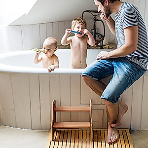 OasisCraft Step Stool for Adults, Bamboo Two Step Stool with Handle Stepping Stool Potty Training Stool Wooden Toddler Shower Stool for Kids, Senior, Kitchen, Bathroom, Bedside, Support 350LB