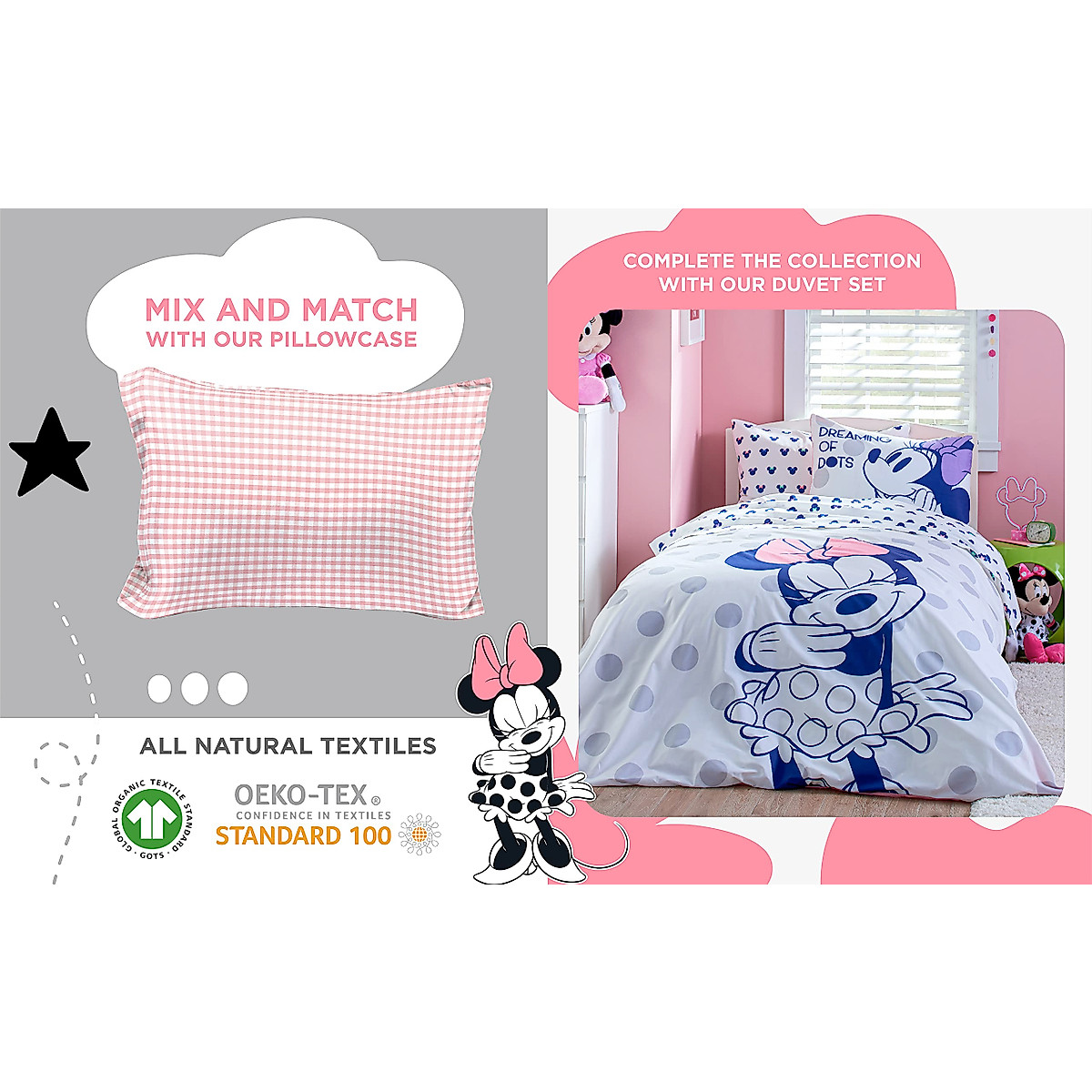 Saturday Park Disney Minnie Mouse Dreaming of Dots Twin Sheet Set - 3 Piece 100% Organic Cotton Sheets - GOTS & Oeko-TEX Certified (Disney Official)