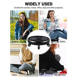 Lanstics Low Roller Seat Short Stools with Wheel Chair PU Leather Rolling Stool Seats Universal Wheels for Home Office Fitness Round Roller Seat Stool (Black)