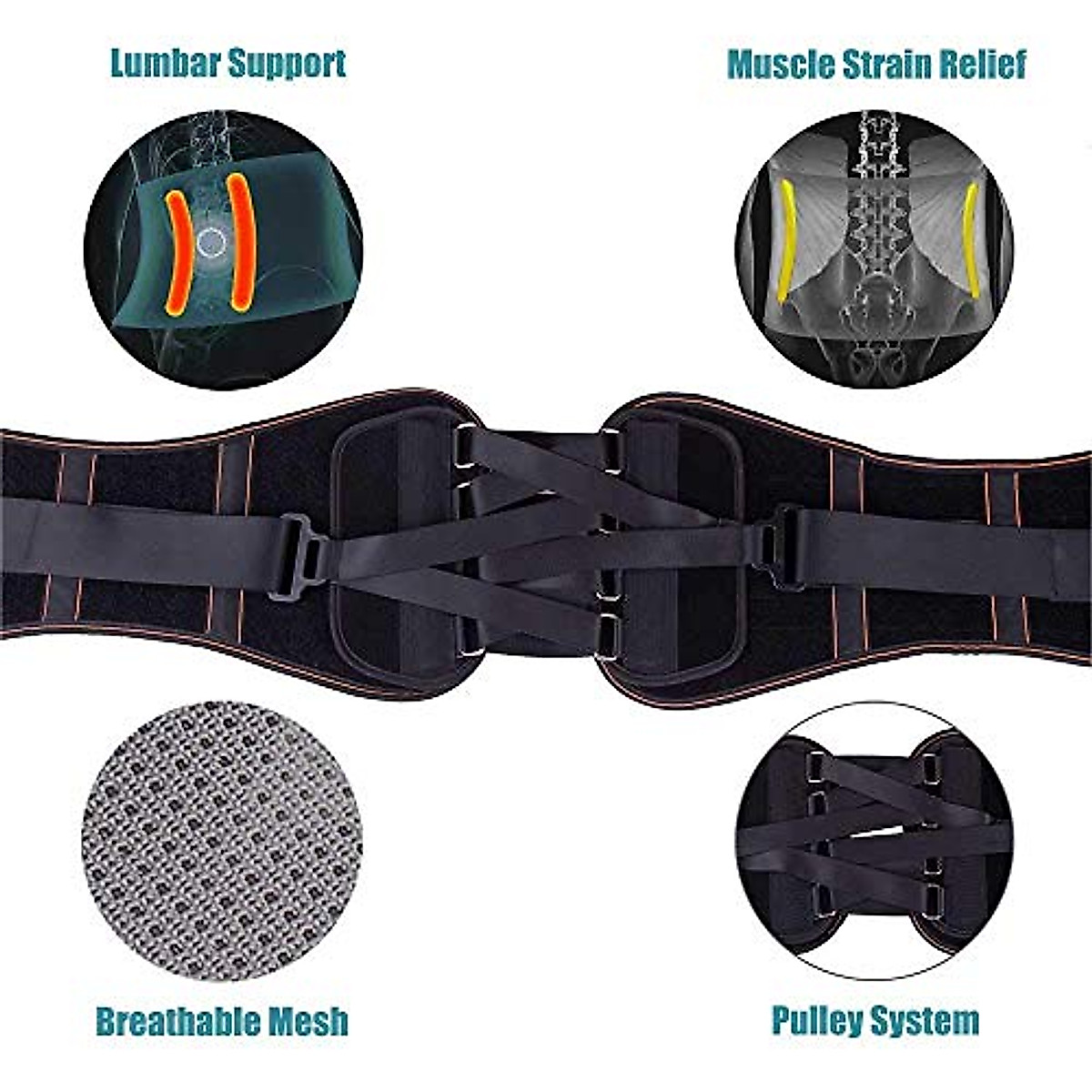 King of Kings Lower Back Brace Pain Relief with Pulley System - Lumbar Support Belt for Women and Men - Adjustable Waist Straps for Sciatica, Spinal Stenosis, Scoliosis or Herniated Disc - Large