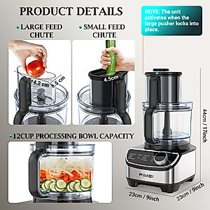 Food Processor - Food Processors Best Rated 2023, Versatile Blades for Slicing, Shredding, Chopping - Blender & Food Processor Combo, Large Caliber, 12-Cup 600W