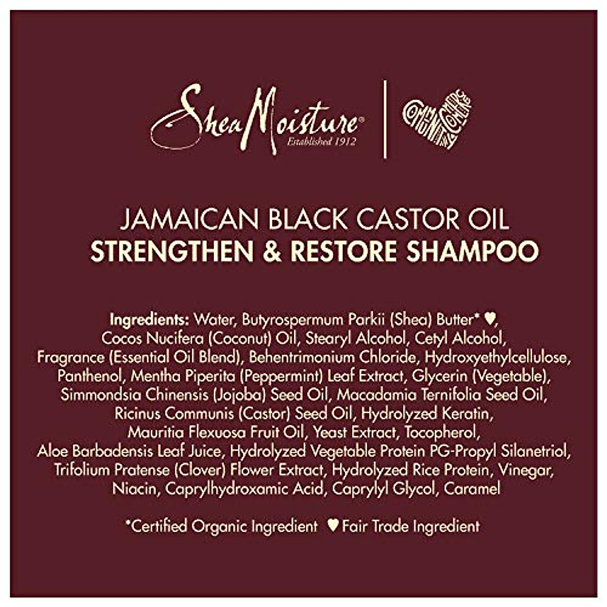 Sheamoisture Strengthen and Restore Shampoo for Damaged Hair 100% Pure Jamaican Black Castor Oil Cleanse and Nourish 13 oz