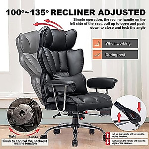 Efomao Desk Office Chair Big High Back Chair PU Leather Computer Chair Managerial Executive Swivel Chair with Lumbar Support (Black)