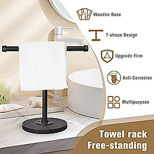 Hand Towel Stand with Wood Base,Industrial Pipe Towel Holder Heavy Duty Countertop Free Standing Towel Rack for Farmhouse Bathroom Kitchen
