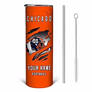 20oz Customs Football City Tumbler with Lid and Straws, Personalized Football GIfts for Fans, Travel Cup Adds Your Name and Number