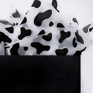 100 Sheets Cow Print Tissue Paper Bulk,Cow Print Tissue Paper for Gift Bags,Black and White Cow Print Tissue Paper for Cow Party ,14 x 20 inch