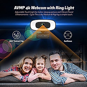 AVMPTECH 4K Webcam with Light & Microphone Autofocus USB Web cam w. Microphone Wide Angle Webcam for Desktop HD Streaming Camera for Computer Webcam Light usbc Privacy Cover & Webcam Tripod Webcam