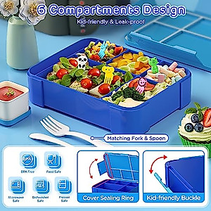 TIME4DEALS Kid Bento Lunch Box Set, Insulated Lunch Bag with 6 Compartment Bento Box Ice Pack Water Bottle Muffin Cup Spoon Snack Container Kids School Lunch Supplies Ideal for 7-16 (Black Police Car)