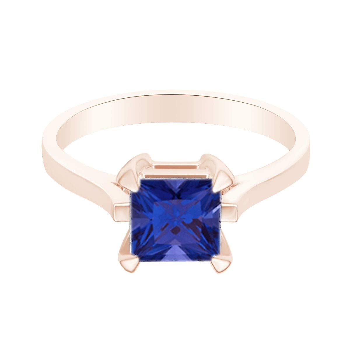 AFFY Asscher Cut Simulated Blue Sapphire 14k Rose Gold Over Sterling Silver Solitaire Ring 1.25 Cttw-11