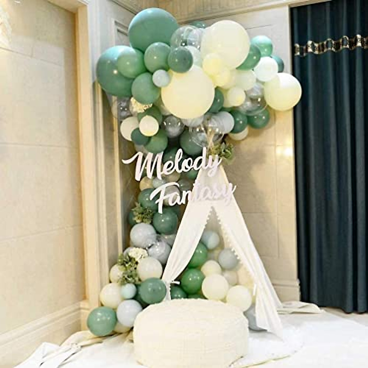 Balloon Garland Kit Double Stuffed Cream Sage Green Balloons Garland Arch Kit for Wedding Baby Shower Birthday Graduation Anniversary Party 5in 10in 20in 24in Balloons Kit Decorations