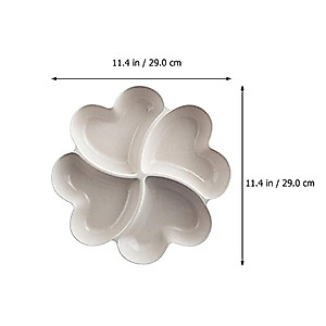 DOITOOL Divided Serving Tray Wheat Straw Appetizer Serving Dish 4 Section Cake Dessert Condiment Snacks Fruits Tray Platter for Nuts Candy Chips Heart White