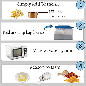 Just Pop It, Disposable Microwave Popcorn Bags. Easy, healthy snack makers. Simply add Kernels. Easy, Healthy Snacks, in 2 minutes. (30 pack)