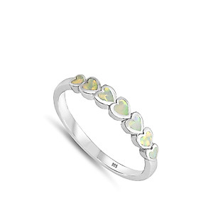 White Simulated Opal Promise Heart Stacking Ring .925 Sterling Silver Band Size 6