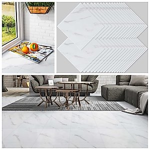 CHICHOME 12''x12'' Peel and Stick Floor Tile White Marble Vinyl Flooring Tiles Self Adhesive Removable Waterproof Floor Tiles Sticker for Living Room Bedroom Bathroom Kitchen (Box of 32 Tiles)
