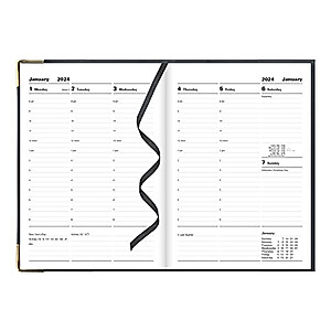 Letts of London Classic Weekly Planner, 12 Months, January to December, 2024, Appointments, Gold Corners, A5 Size, 8.25" x 5.875", Black (C32XBK-24)