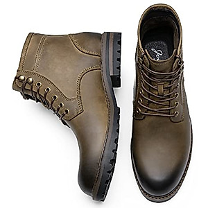 Jousen Men's Boots Leather Casual Chukka Boots for Men Waterproof Retro Hiking Motorcycle Boots(AMY8180 Khaki 12)