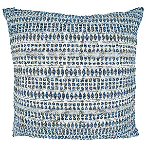 SARO LIFESTYLE Celeste Collection Woven Line Throw Pillow With Poly Filling, 22" x 22", Blue