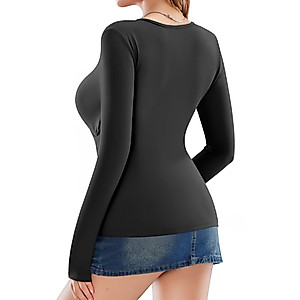 MANGOPOP Women's Cross Wrap Ruched Plunge Sexy Deep V Neck Slim Fit Long Sleeve T Shirt Tunic Tops Tee