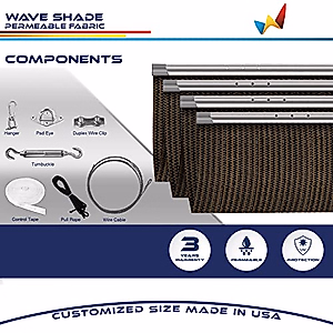 Windscreen4less 4' x 16' Retractable Shade Cover Replacement Canopy Sliding Wave Shade Sail for Pergola Awning Patio Deck Yard Porch Gazebo Brown