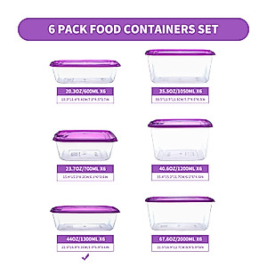 KIGI 6 PACK 40OZ Rectangular Meal Prep Container Plastic Food Containers with Lid