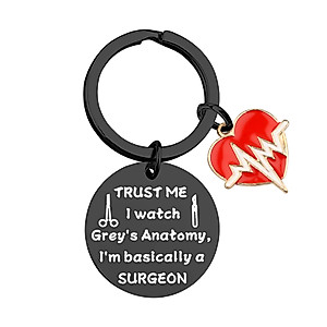 BLEOUK Grey's Anatomy Gift Trust Me I Watch Grey's Anatomy I'm Basically A Surgeon Grey's Anatomy TV Show Inspired Keychain Gift (Grey's Anatomy Surgeon black)