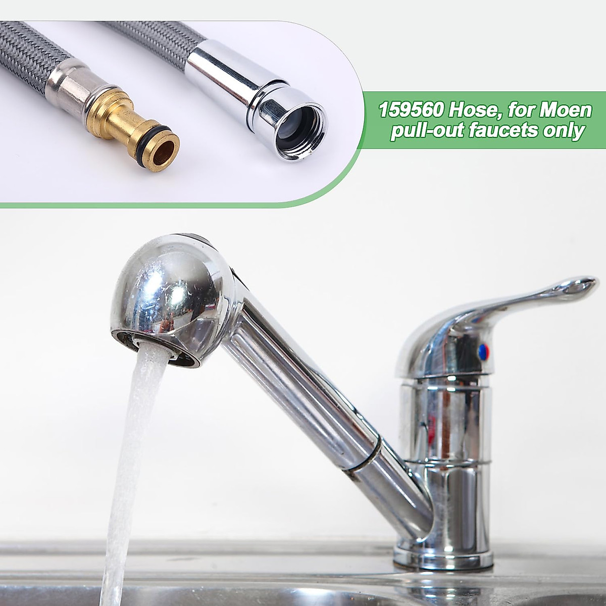 Kitchen Faucet Hose Replacement, 59.06 Inch Kitchen Sink Pull Out Faucet Hose 159560 Replacement Hose Compatible with Moen Pull Out Faucet