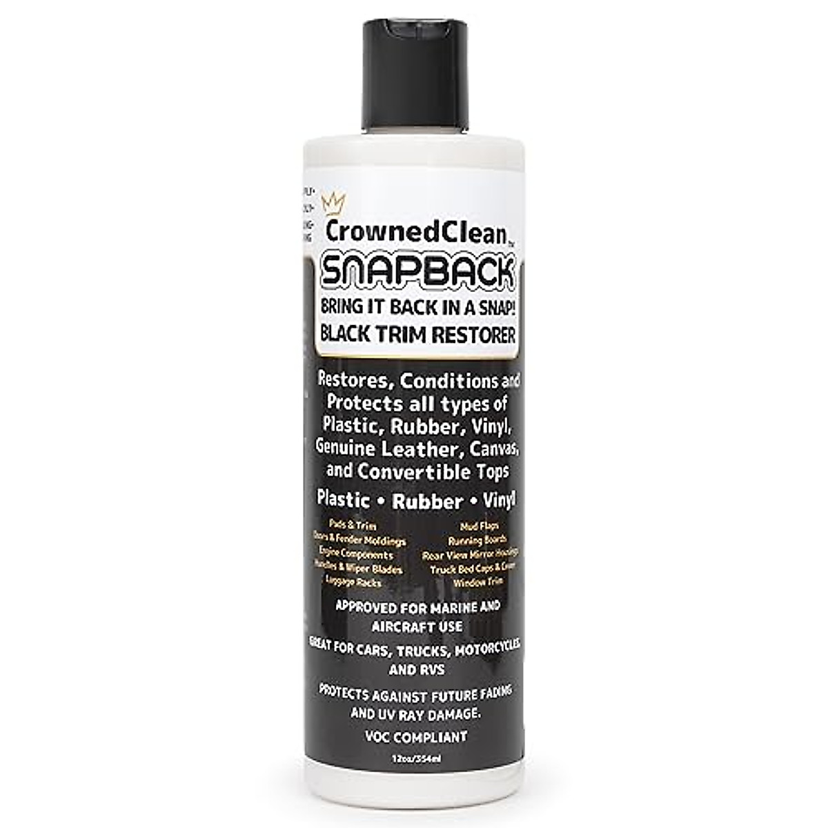 Black Plastic Vinyl Trim Restorer Protective Finish Long Lasting Car & Truck Polish Refreshing Agent for Various Surfaces UV Blocking Restoring Solution – 12 Ounces - Premium Microfiber Cloth Included