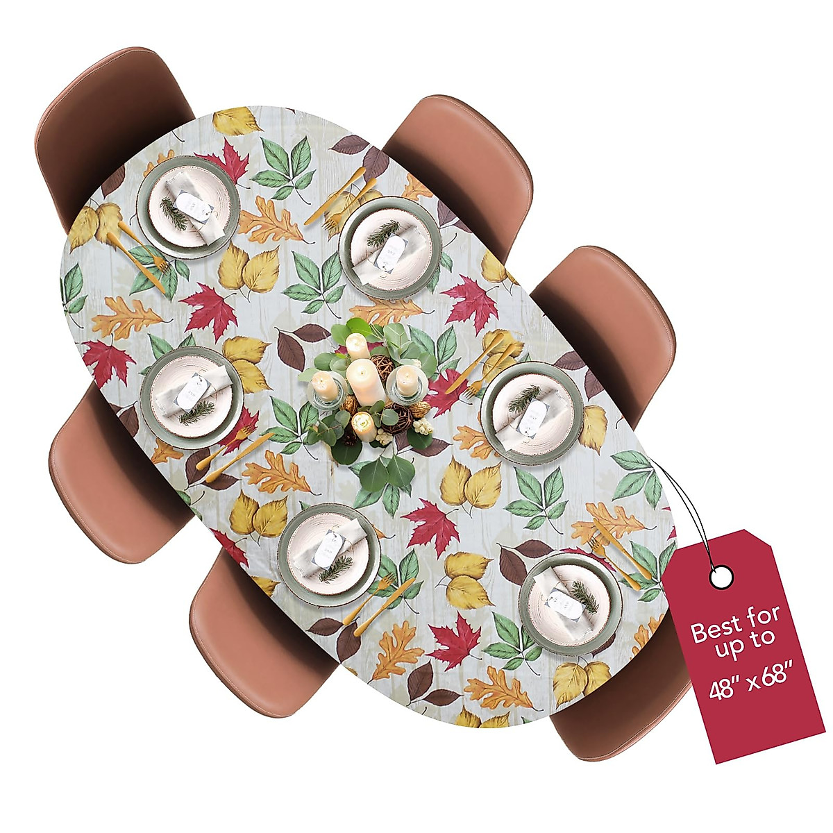 Covers For The Home Deluxe Elastic Edged Flannel Backed Vinyl Fitted Table Cover - Quilted White Pattern - Round Oblong Oval - Fits Tables up to 48" W x 68" L