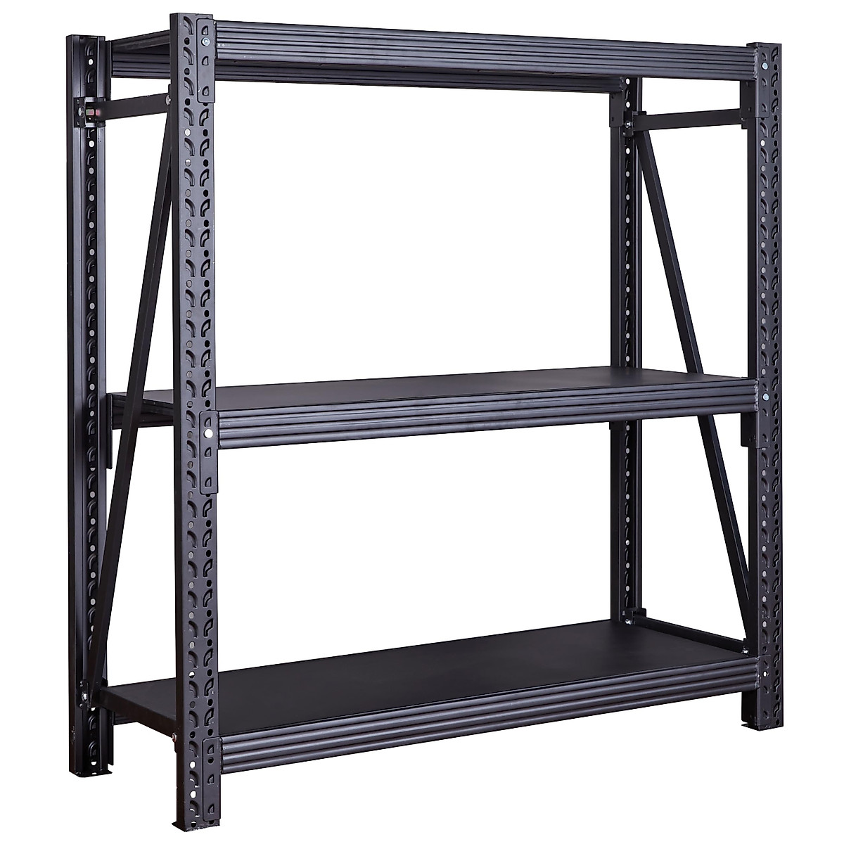 BIBKOK Garage Shelving Rack,3-Tier Industrial Shelving,Adjustable Warehouse Storage Rack,Heavy Duty Workshop Shelf for Basement Supermarket(N120,Black)