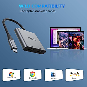USB C to Dual HDMI Adapter, Dual Monitors Adapter USB C Hub with 2 HDMI Docking Station 4K