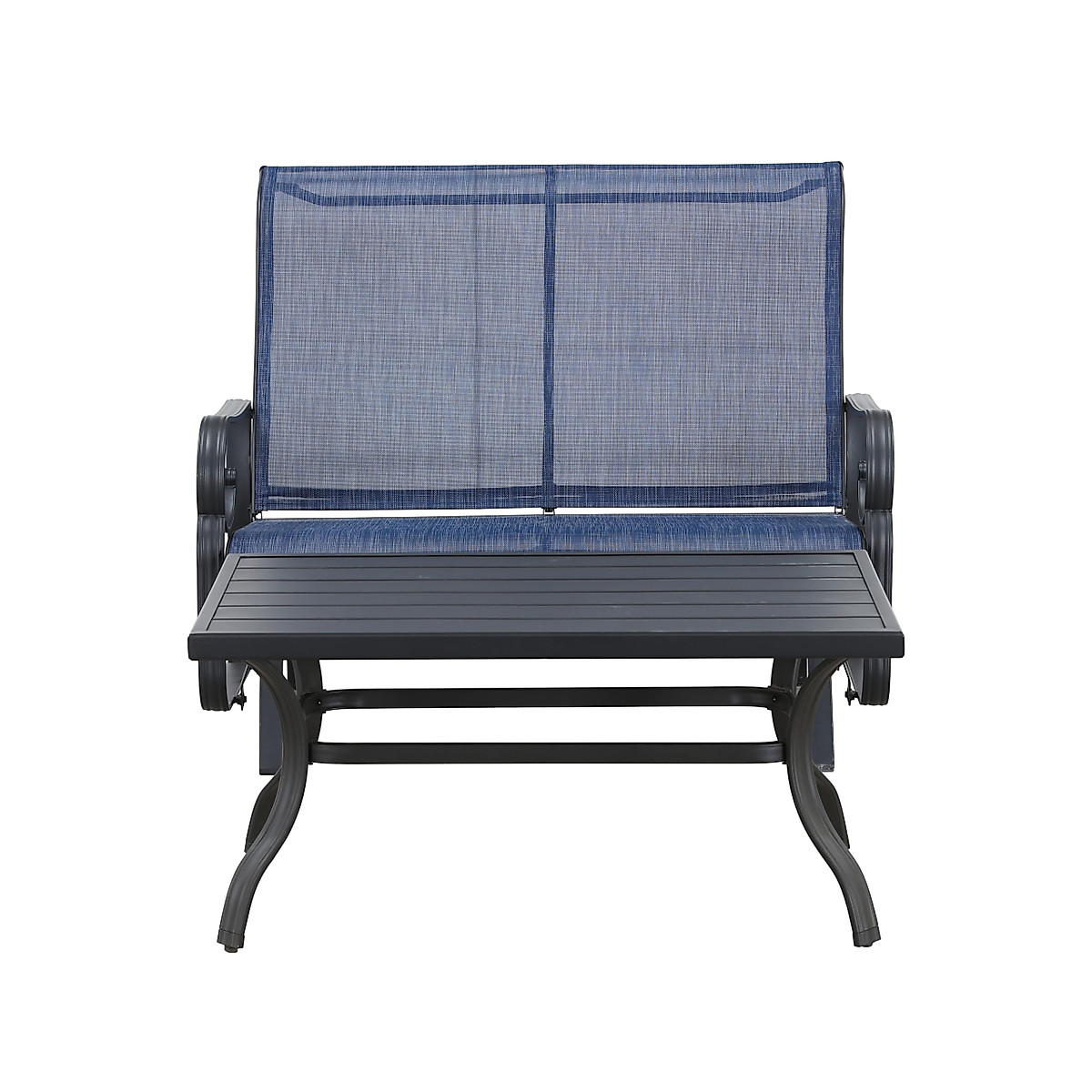 LOKATSE HOME 2 Pieces Outdoor Furniture Set Bench Glider Chair Metal Loveseat with Coffee Table, Blue