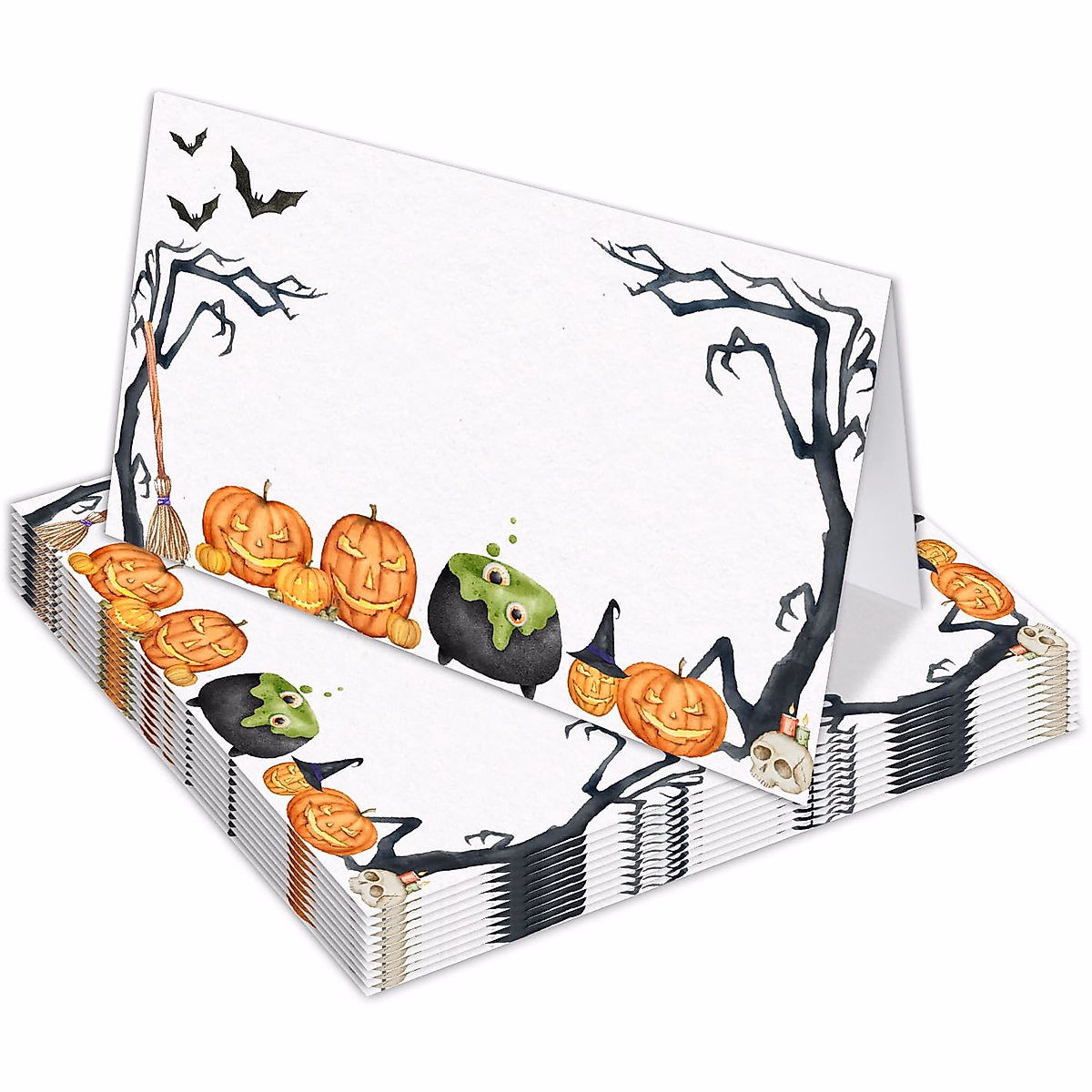 Place Cards Black & White Cobweb, Scored for Easy Folding Set of 25 Tent Style Table Seating Cards, Party Decoration Blank Name Fill in Card for Halloween Dinner, Reception, Banquet, Buffet Food-12