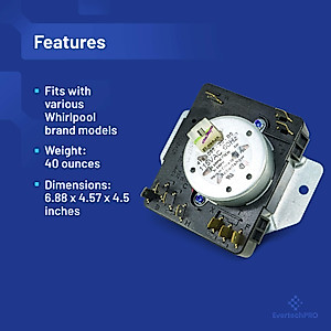 EvertechPRO W10185992 for Whirlpool Dryer Timer Replacement, Durable and Easy to Install, Universal Dryer Timer WPW10185992 Compatible with Whirlpool Dryer Timer and Most Top Brand Dryers