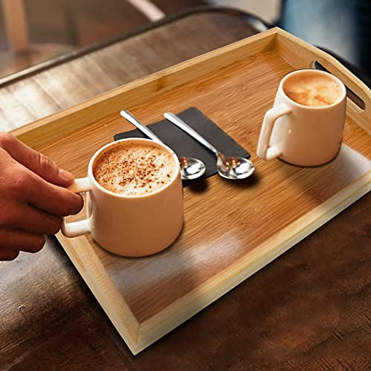Enkrio Wood Serving Tray 3 Pack Food Tray with Handles Serving Tray Breakfast Tray Coffee Table Tray for Coffee Food Breakfast Dinner