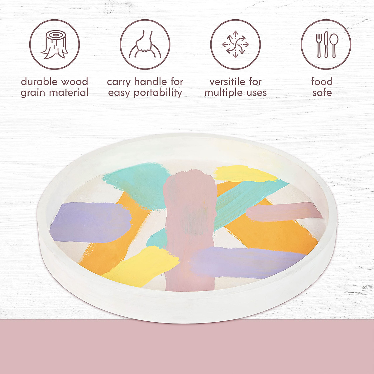 Wooden Round Trays for Serving - Five Piece Nested Breakfast Tray - Wood Crafts Trays for Organizing | Bathroom Tray - Food Trays for Party Buffet Montessori Wooden Trays for Serving & Catering