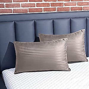 Kingform Satin Silk Pillowcases for Hair and Skin, Set of 2 Standard Pillow Cases, Soft Silky Pillow Covers with Envelope Closure (Standard, Light Grey Striped)