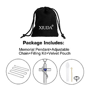 XIUDA Cross Cremation Jewelry for Human Ashes Stainless Steel Urn Necklace for Ashes Memorial Cremation Ashes Necklace for Women Men