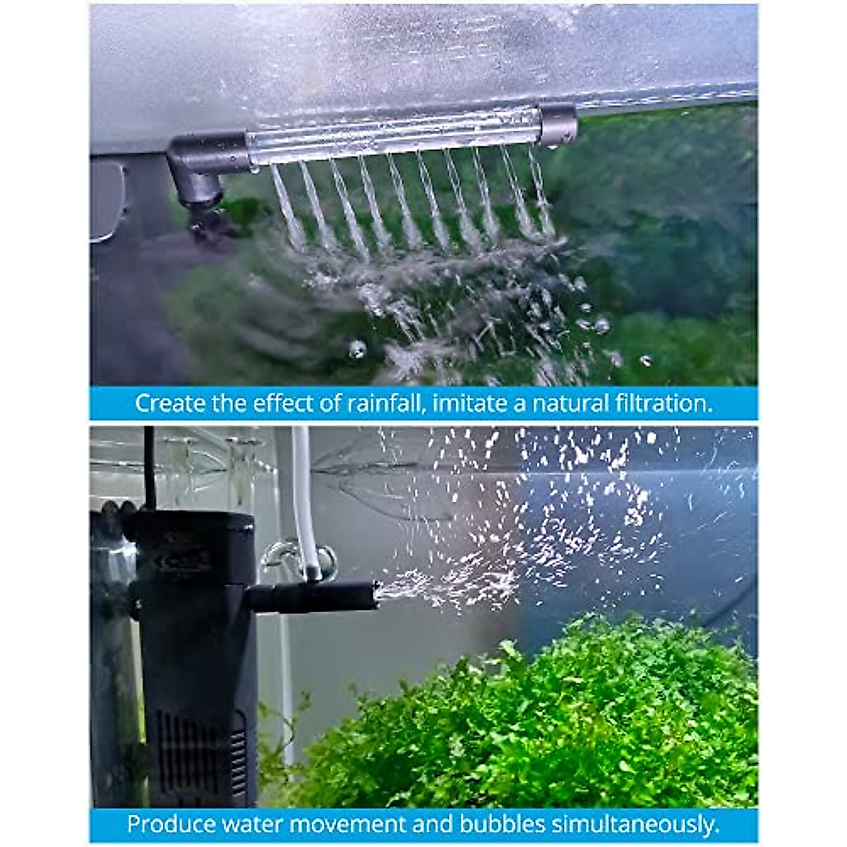 NICREW Aquarium Internal Filter, Submersible Power Filter with Multiple Function, Aeration System with Sponge Filter for Fish Tanks 5-10 Gallon, 53 GPH, 5W