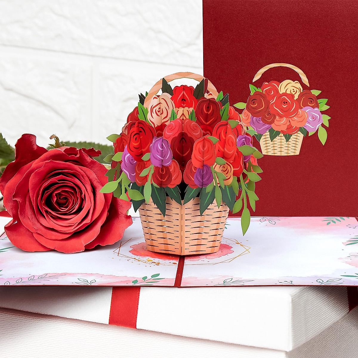 Paper Love Valentines Day Pop Up Card, 3D Love Basket - 5" x 7" Cover - Includes Envelope and Note Card