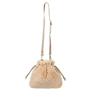 Heidi Women Faux Fur Bucket Shoulder Bag Drawstring Crossbody Bag Satchel Purse