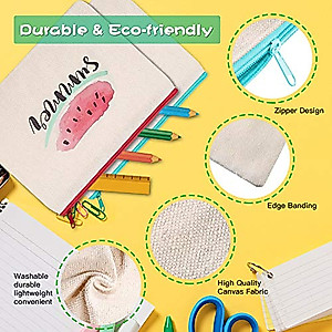 Small Canvas Bags with Zipper, Zipper Pouch 12 Pack, DIY Craft Bag Canvas Makeup Bags Cosmetic Bag Multipurpose Travel Toiletry Pouch Blank Stationery Pencil Pouch with Colorful Zipper, Beige