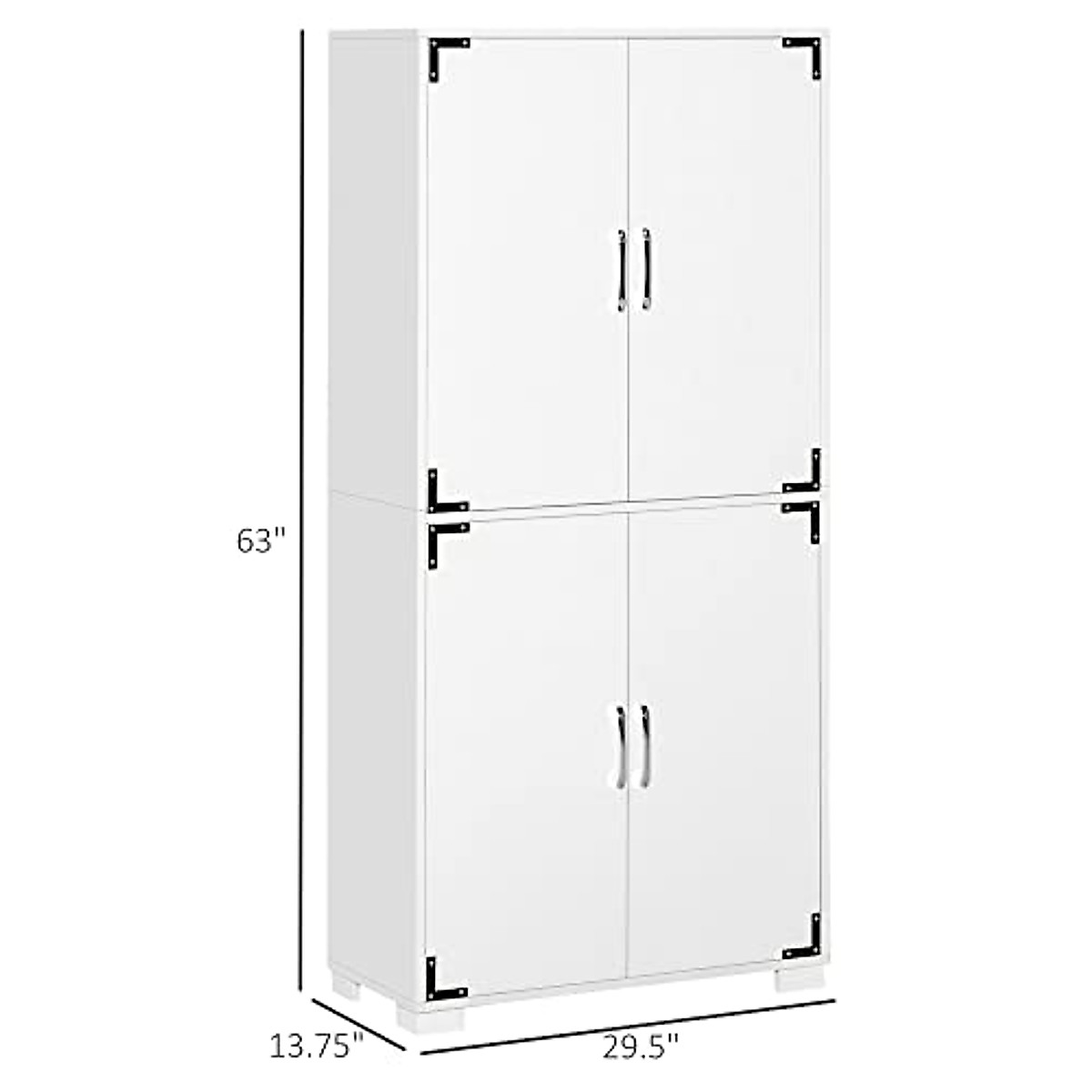 HOMCOM Industrial Kitchen Pantry Cabinet with 4 Doors and Storage Shelves, Freestanding Storage Cabinet, White